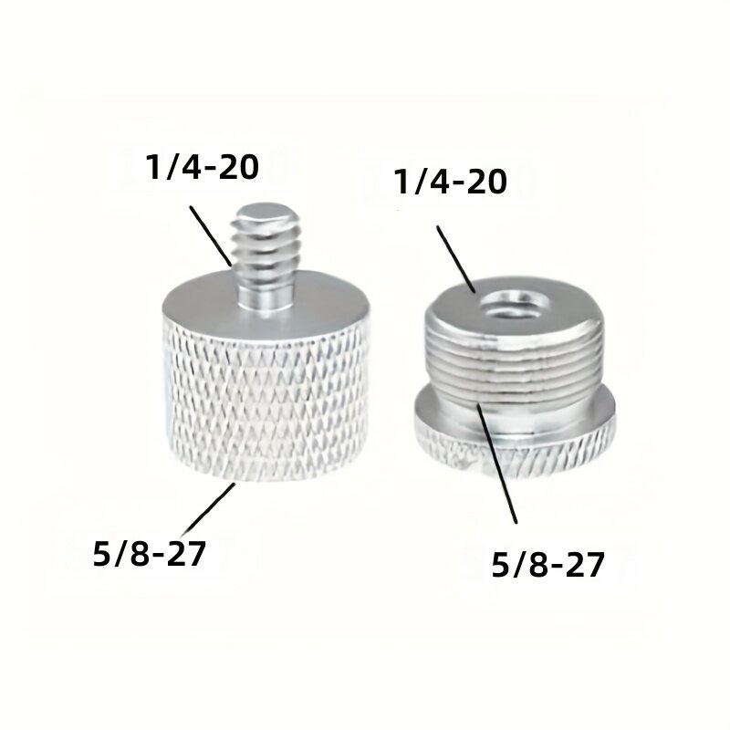 Переходник резьбовой для камеры 5/8" мама на 3/8" папа и 1/4" папа, 5/8" внешняя мелкая резьба на 1/4" внутренняя резьба, 2 шт. серебристые, алюминиевый сплав, для микрофонных стоек, настольных штативов