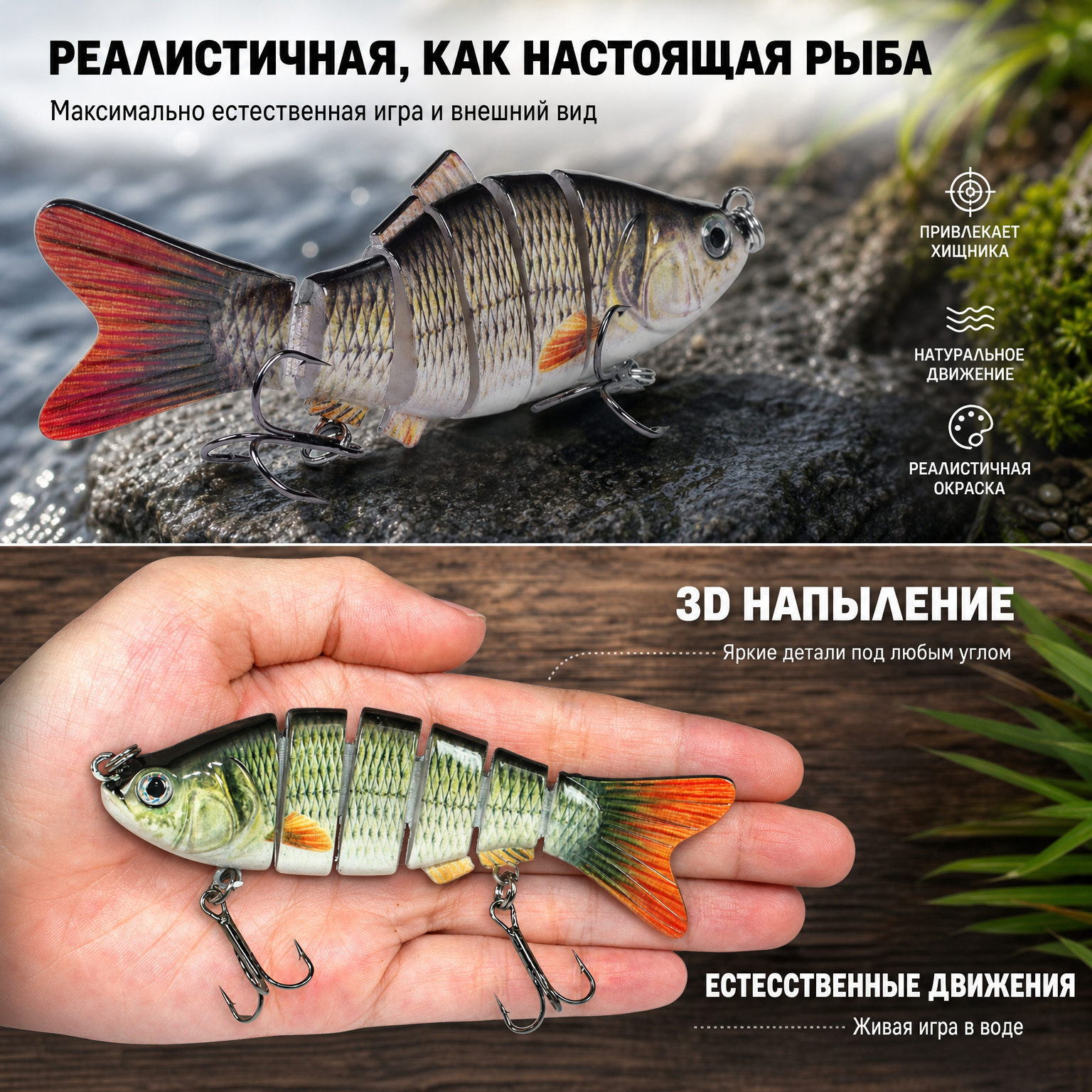 Комплект рыболовных воблеров, приманка на щуку, окуня, судака, предатора, многосекционный суспендер свимбейт, 16.3г 11см (Цвет товара: green/orange; Длина: 110 мм) с реалистичной 3D окраской, естественной игрой в воде， привлекает хищную рыбу。