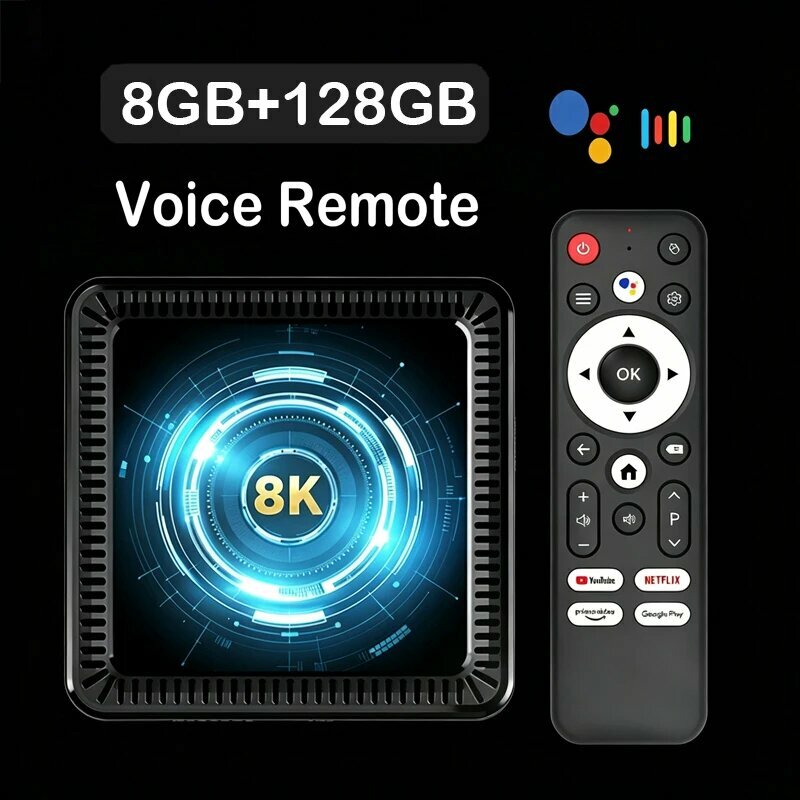 YOZHIXU Android 16 Smart TV Box Q19 8ГБ+256ГБ 100V-240V EU Plug, 8G 128G Voice Remote