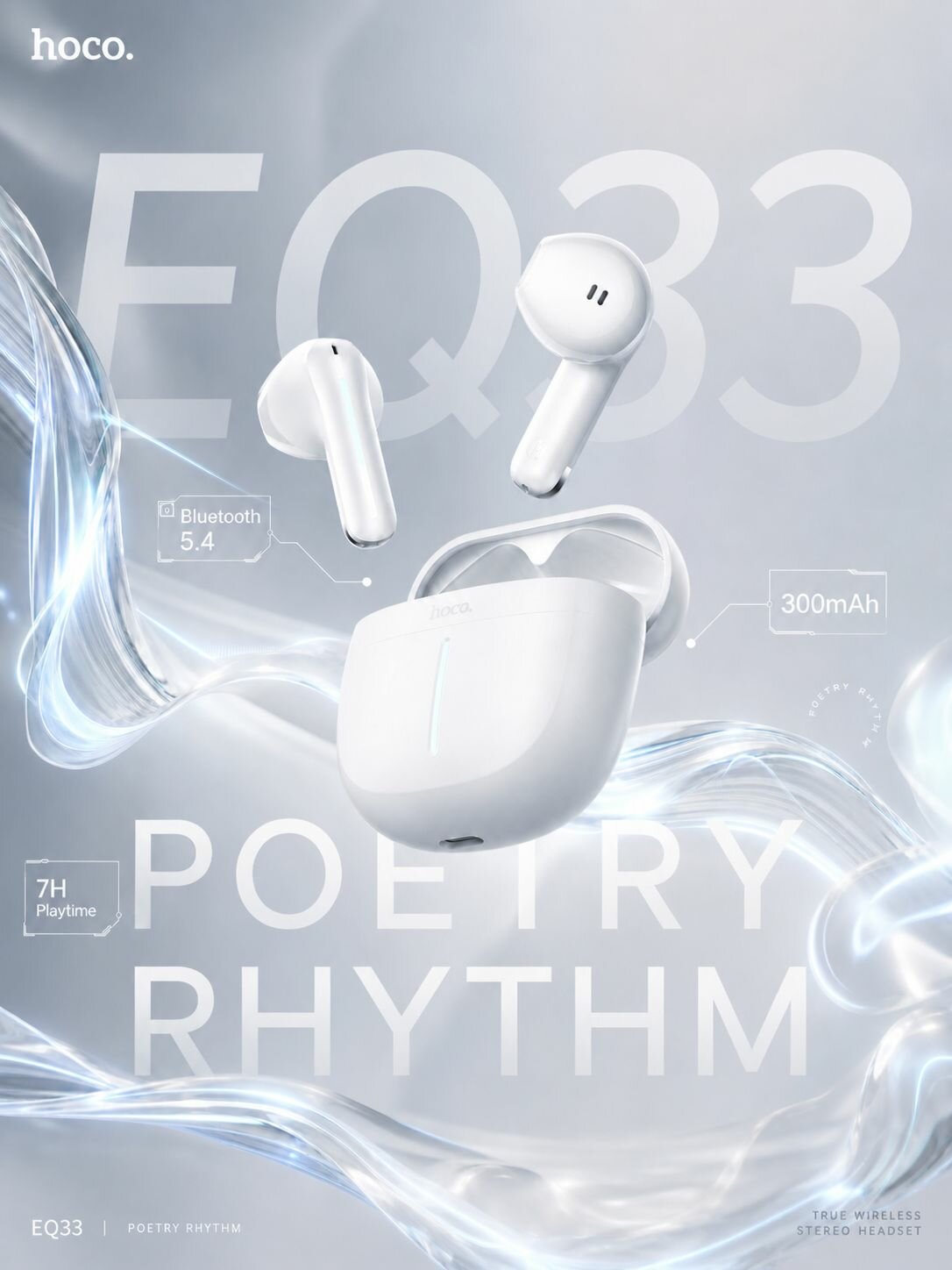Hoco Наушники беспроводные с микрофоном, Bluetooth, USB Type-C, белый беспроводная гарнитура для звонков