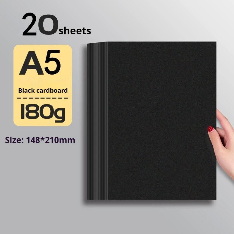 Черная плотная картонная бумага для рисования А4/А5 Черный, 20sheets 180g A5