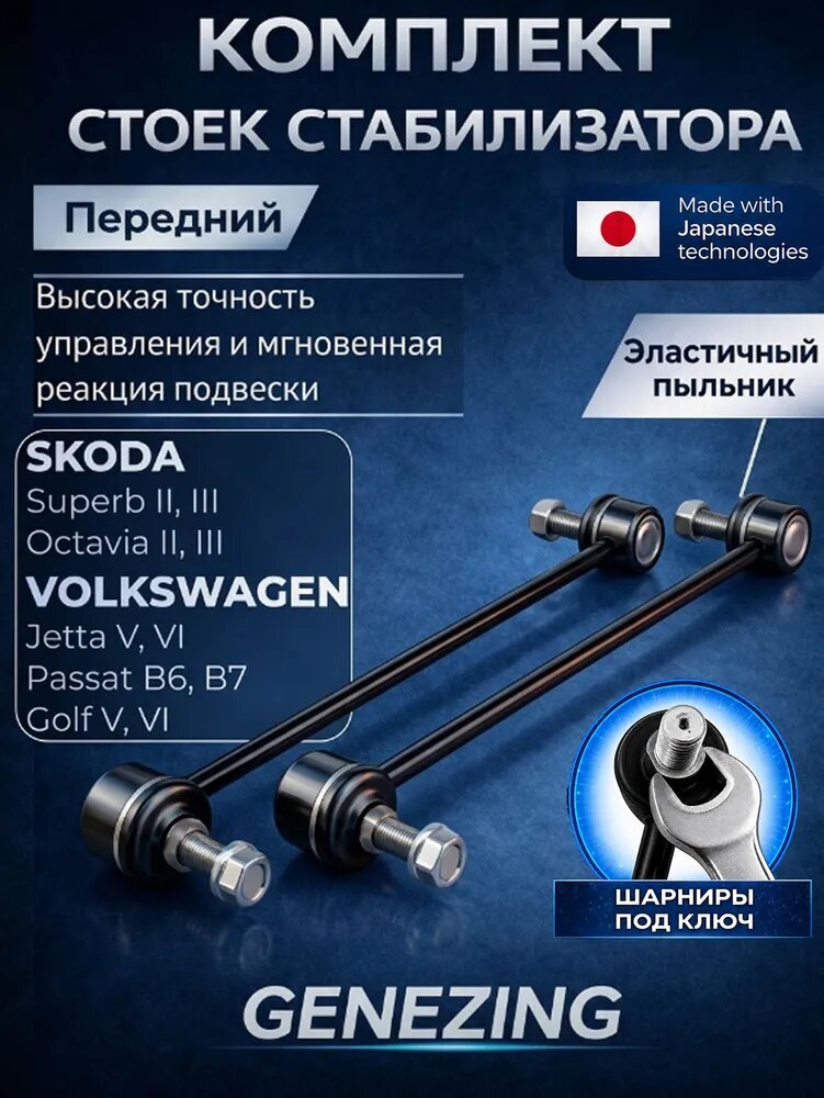 Стойки стабилизатора передние Шкода Суперб 2, Skoda Superb 2, Шкода Октавия, Skoda Octavia, Фольксваген Джета 6, Volkswagen Jetta 6, Фольксваген Пассат Б6, Volkswagen Passat B6. ОЕМ 1K0411315D