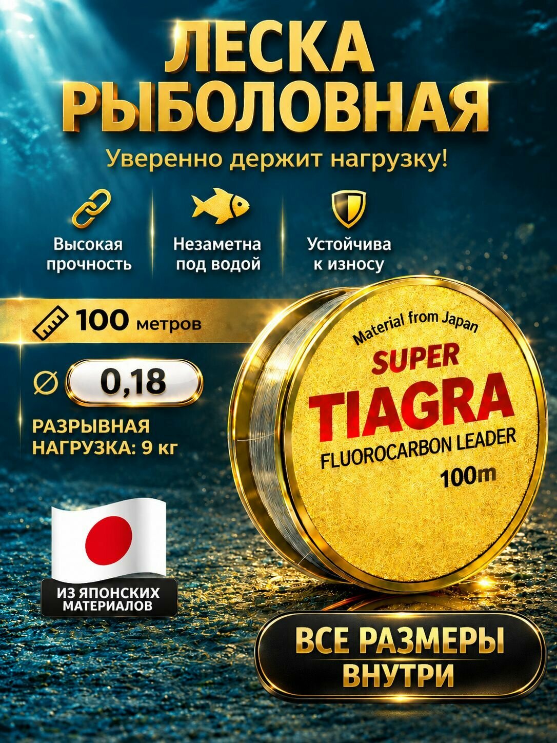 Леска для рыбалки 0.18 мм, размотка 100 м леска рыболовная 0.18 мм 100 м диаметр 0.18 мм длина 100 м