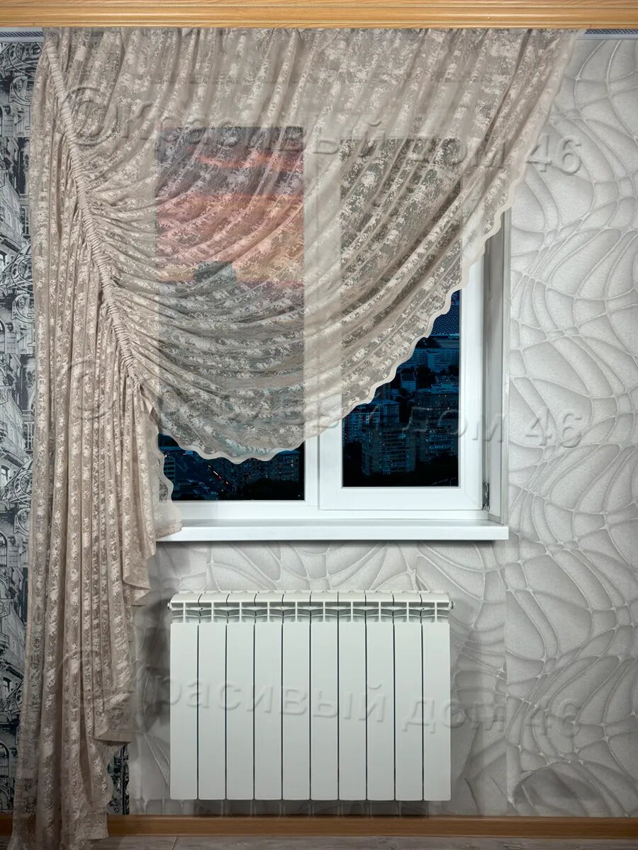 Тюль "Красивый дом 46" мрамор длинный бежевый (L) левый 290x260см