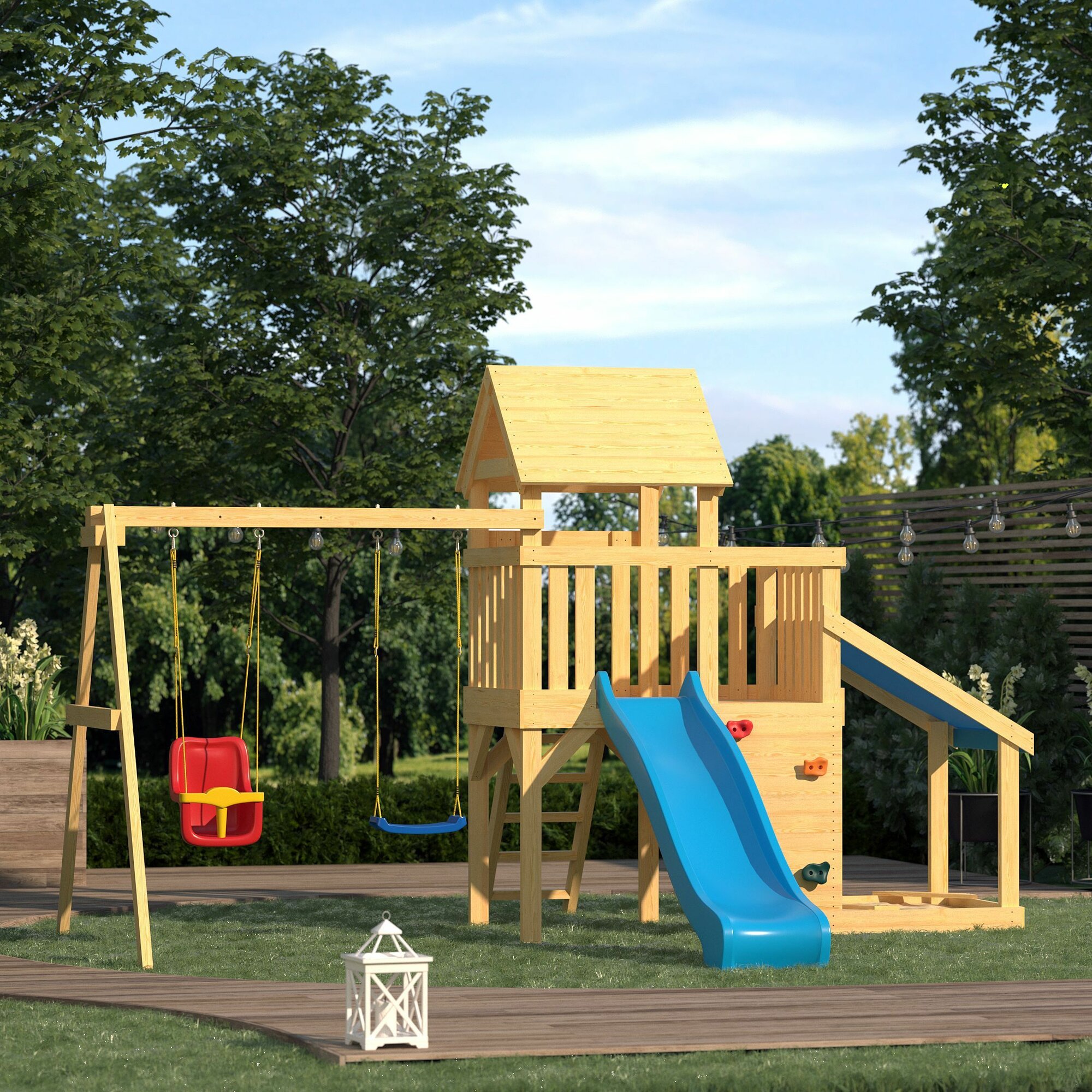 CustWood Scout S7 Детская деревянная игровая площадка для улицы дачи с деревянной крышей