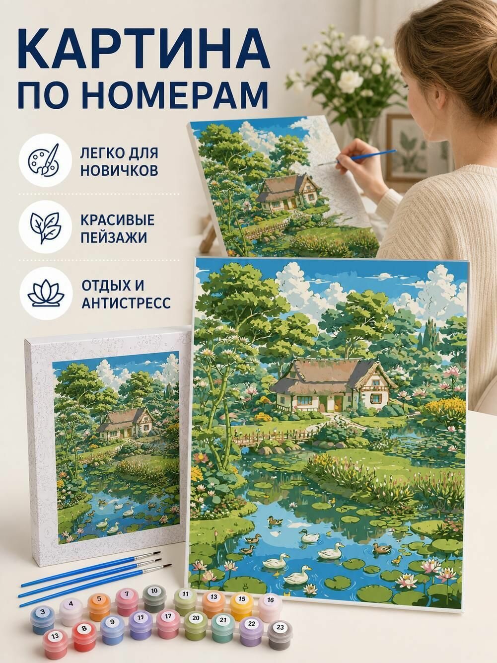 Картина по номерам цветочный пейзаж, хобби-набор, готовый декор для дома