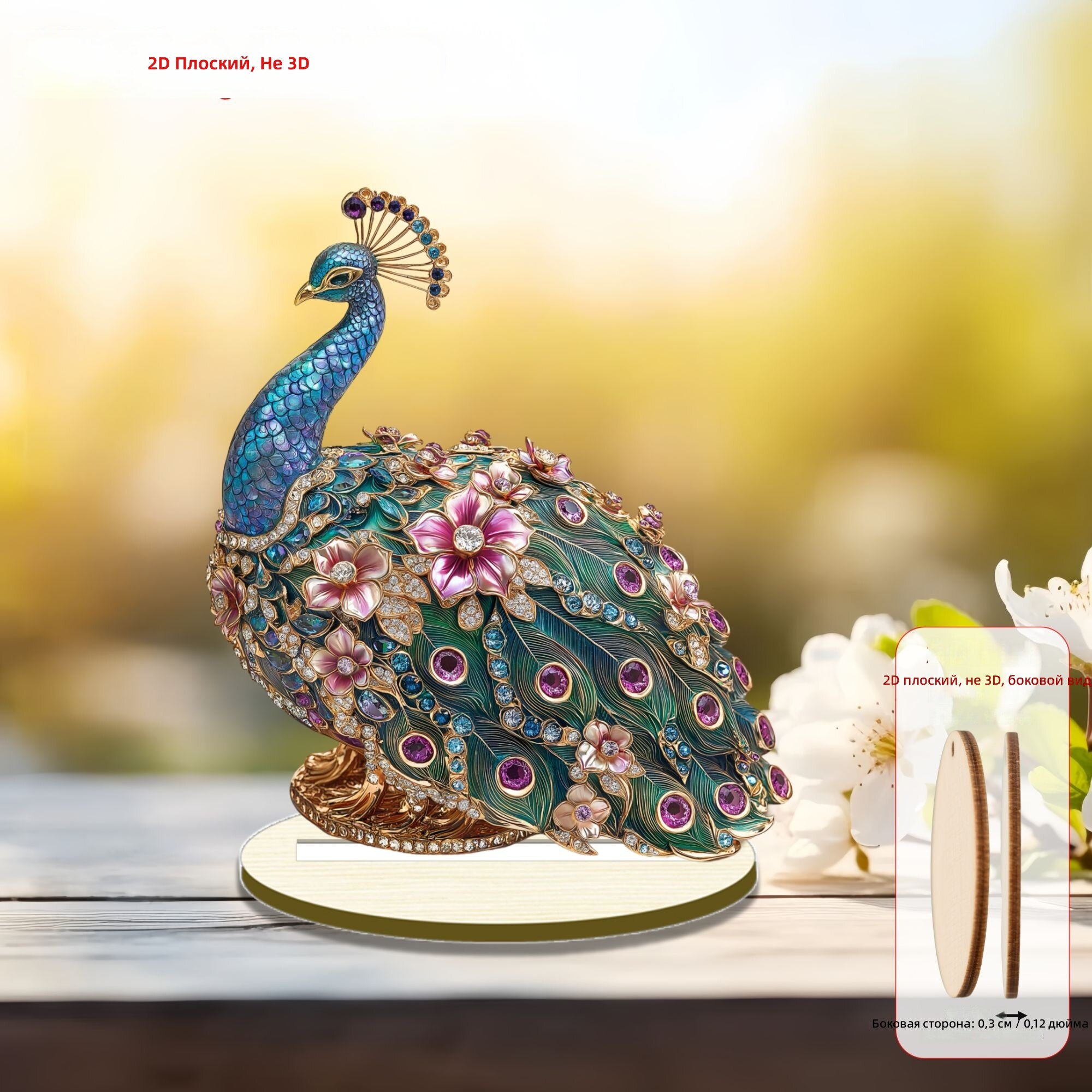 Плоские деревянные декоративные фигурки павлина, комплект 8 шт, стиль Peacock C, настольный декор для дома и офиса