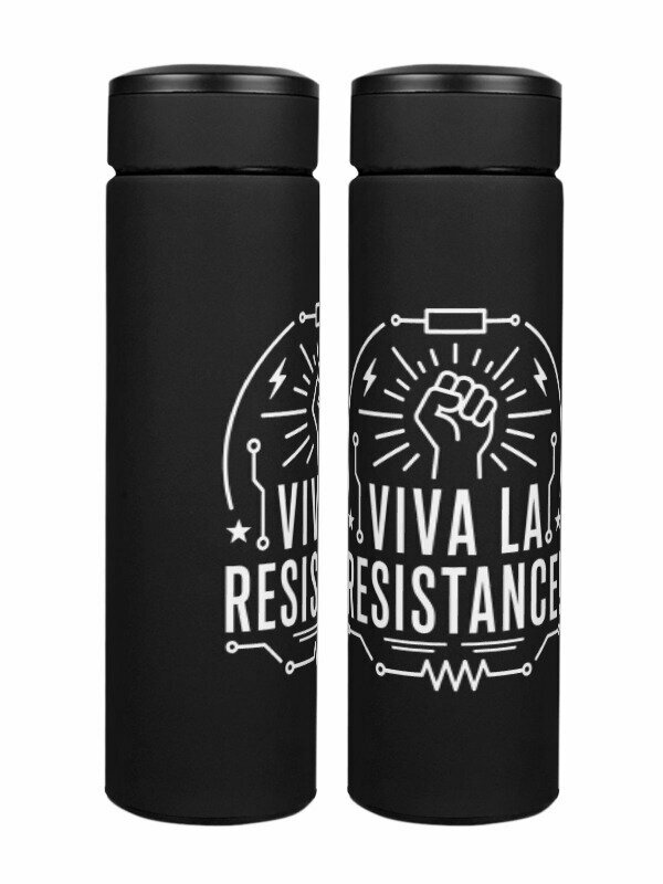 Термос «Viva la resistance(для инженера электрика, надписи)» (черный)