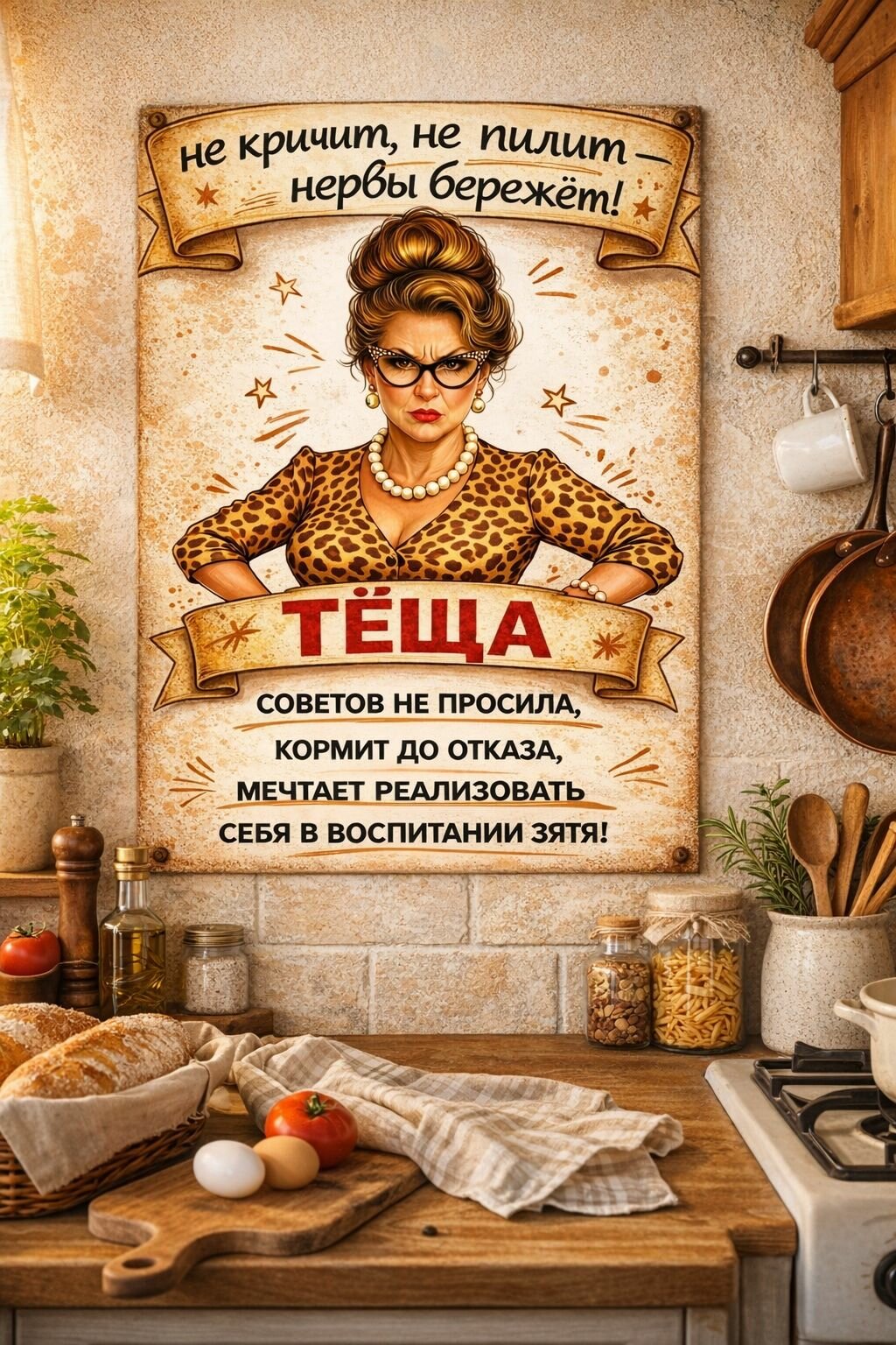 Информационная табличка "Не кричит, не пилит- нервы бережет Теща" 240х180 мм из пластика 3 мм (Ф)