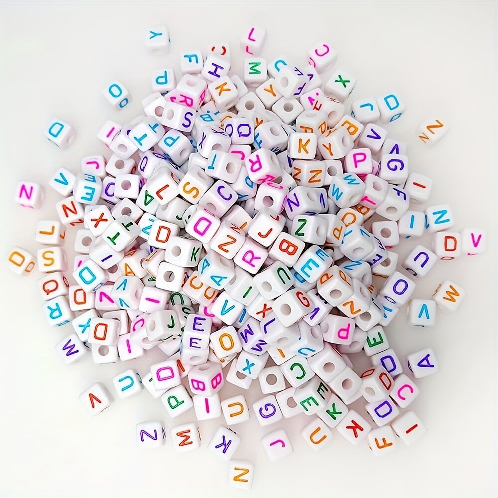 Кубические акриловые бусины с буквами A-Z, 300 шт, 6x6 мм, разноцветные