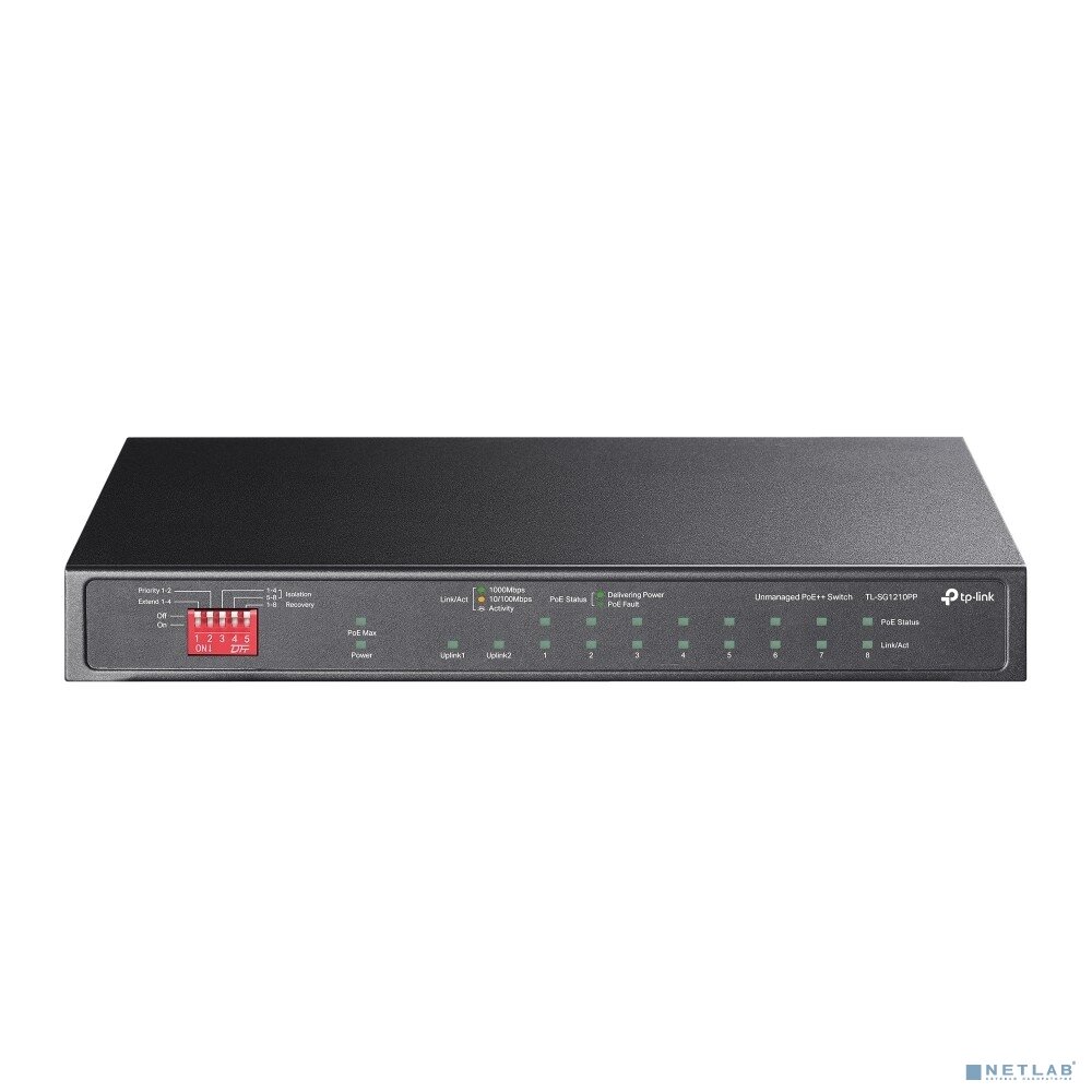 TP-Link TL-SG1210PP Настольный коммутатор с 9 гигабитными портами (6 портов PoE+, 2 порта PoE++) и комбинированным гигабитным портом RJ45/SFP