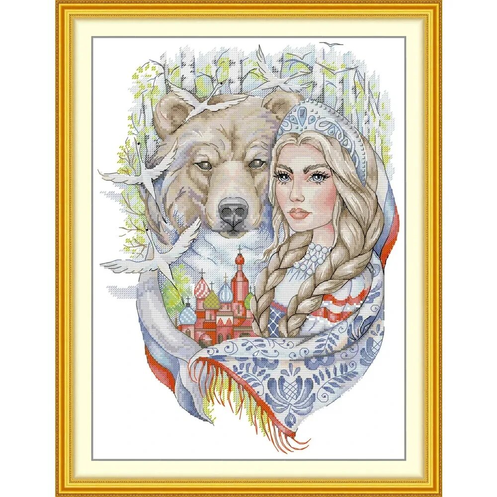 Набор для вышивки крестом "Медведь и девочка" Dreamfounder 14ct unprint canvas