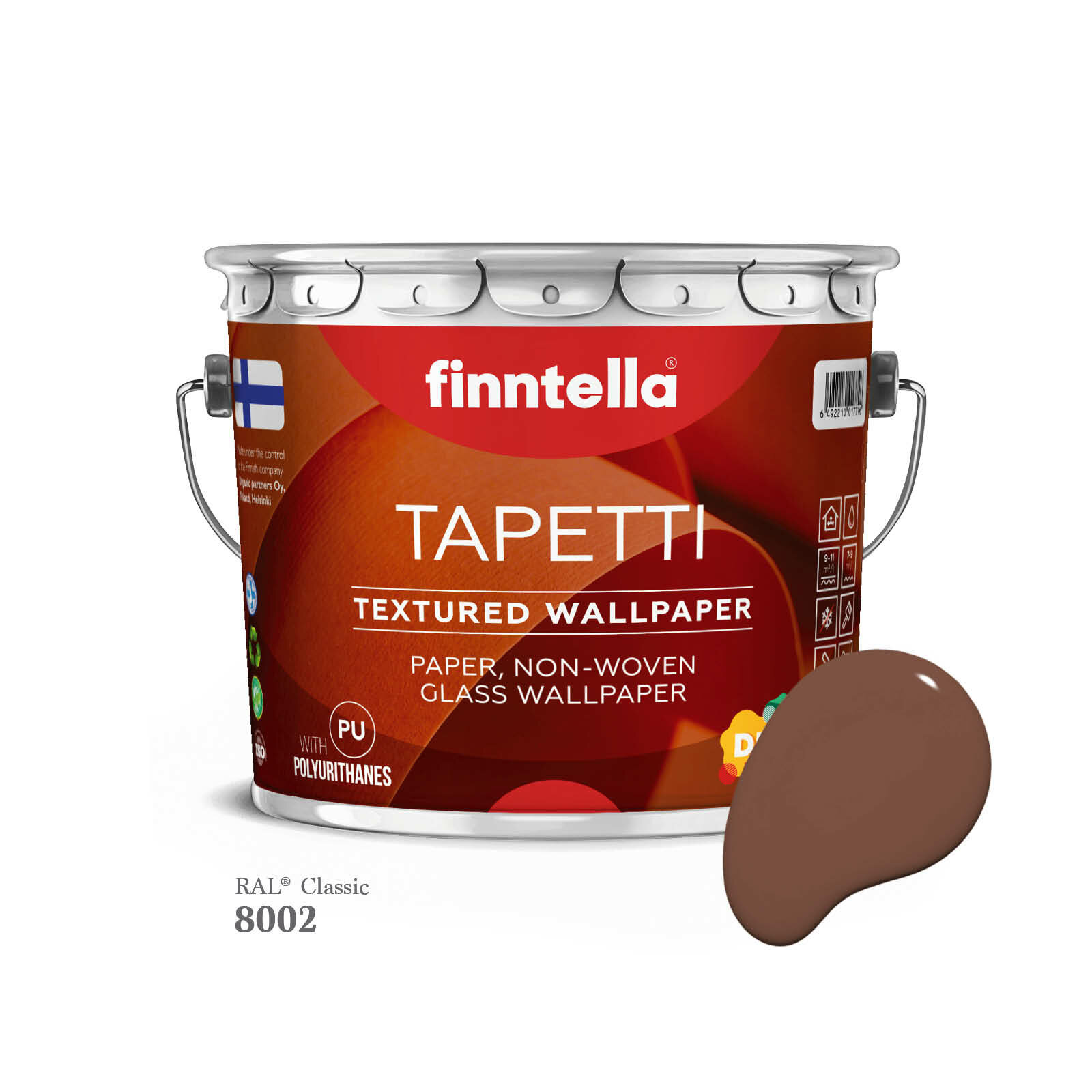 Шелковисто-матовая краска для обоев под окраску TAPETTI SILKKI Matta FINNTELLA, Цвет RAL 8002 Сигнальный коричневый (Signal brown), 2,7л