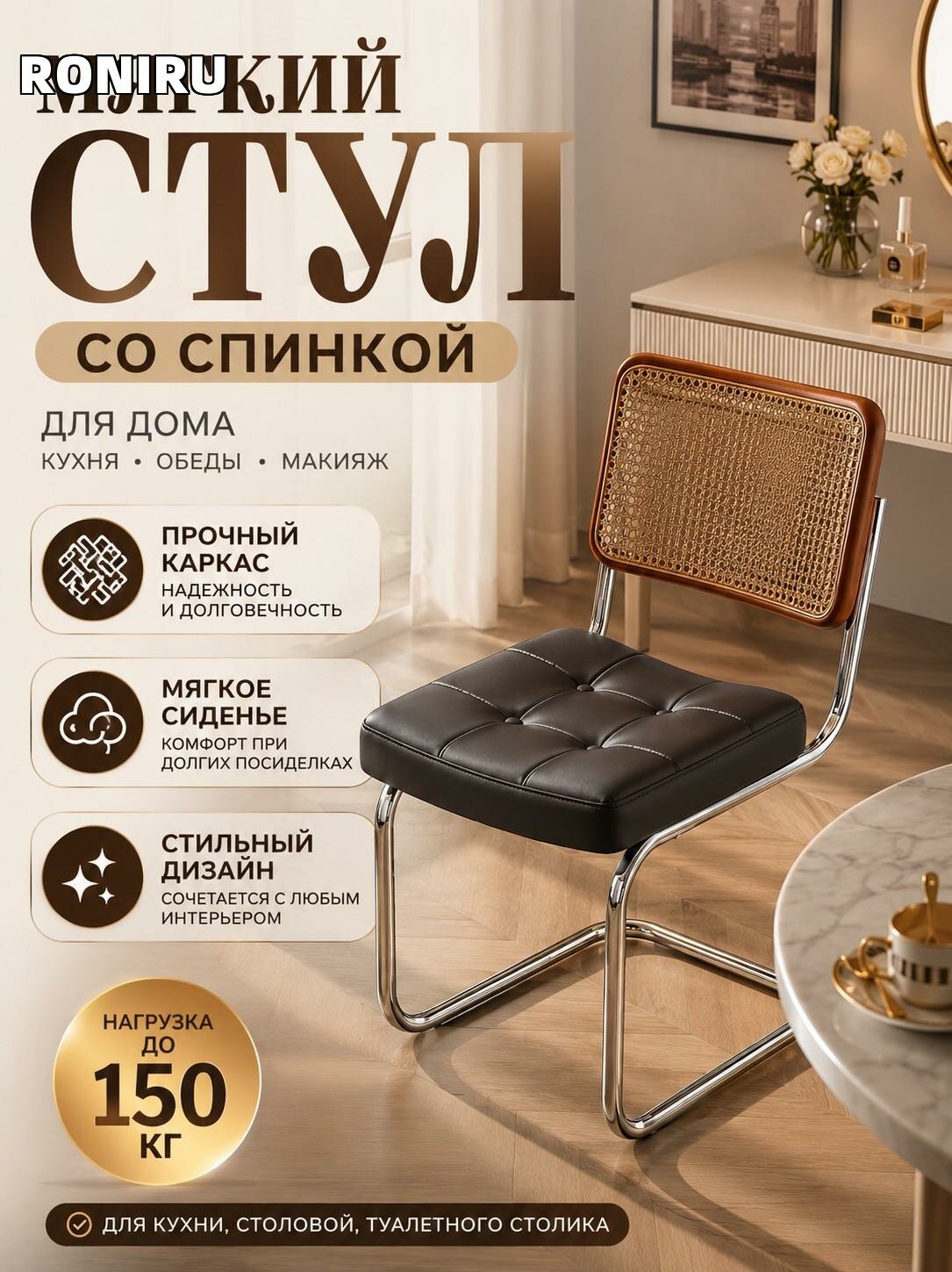 Мягкий стул со спинкой — кухонный и для туалетного столика, комфортное сиденье для обедов и макияжа — для дома