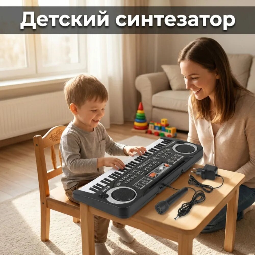 Етский многофункциональный синтезатор с микрофоном, развивающая музыкальная клавиатура, запись и воспроизведение