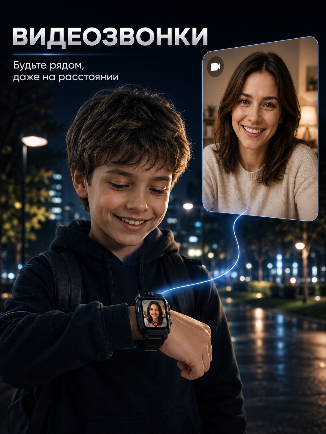 Детские смарт часы премиум, с сим картой, геолокация, камера HD, видеозвонок, сенсорный экран, черные — фото 1