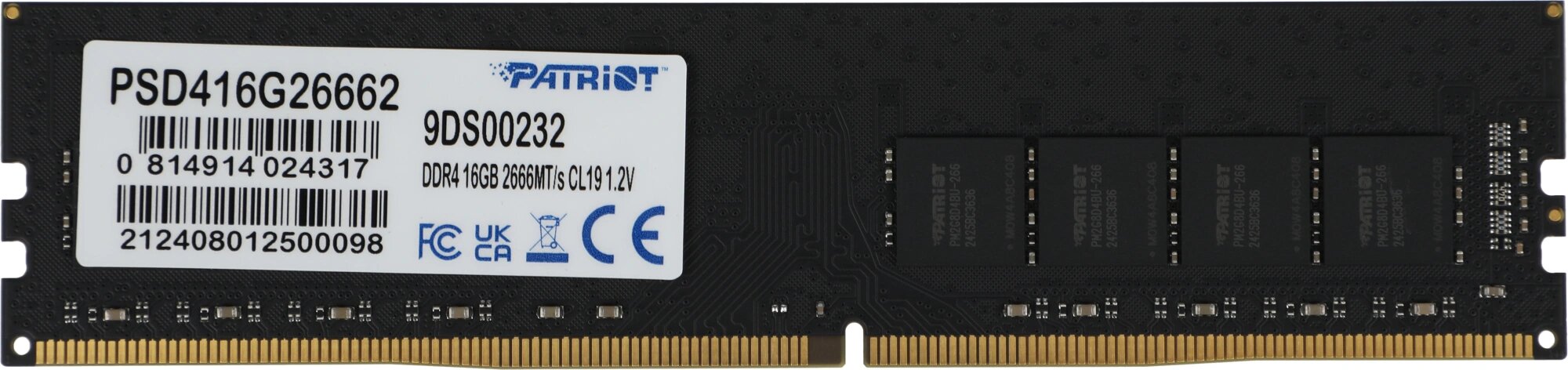 Память DDR4 16GB 2666MHz Patriot PSD416G26662 Signature RTL PC4-21300 CL19 DIMM 288-pin 1.2В single