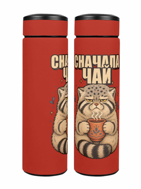 Термос «Манул Сначала чай» (красный)