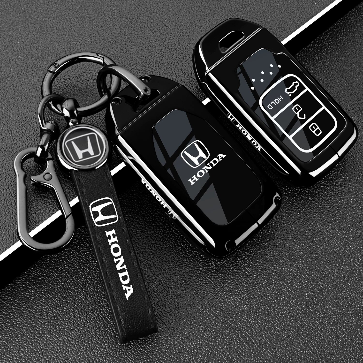 Чехол для ключа Honda D-стиль с ремешком и металлической застежкой для CR-V, Accord, Civic, HR-V - Черный, 2017-2023