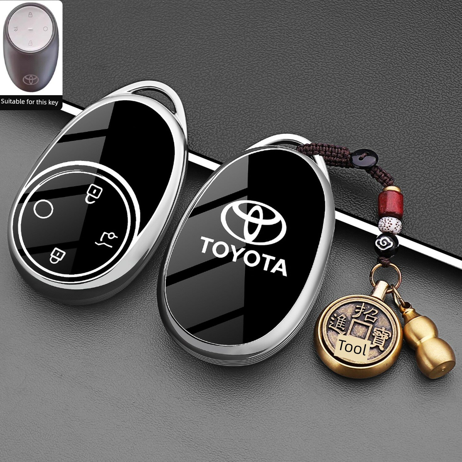 Черный чехол для ключа Toyota BZ3X с застежкой 'Счастливая монета' - премиум чехол для автомобильного брелока 2025-2026