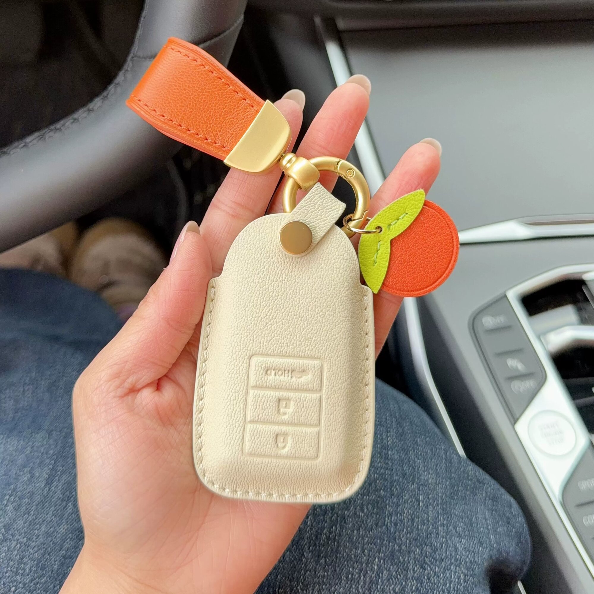 Чехол для ключей Acura из пастельной кожи с оранжевой короткой пряжкой и оранжевым цитрусом-животным