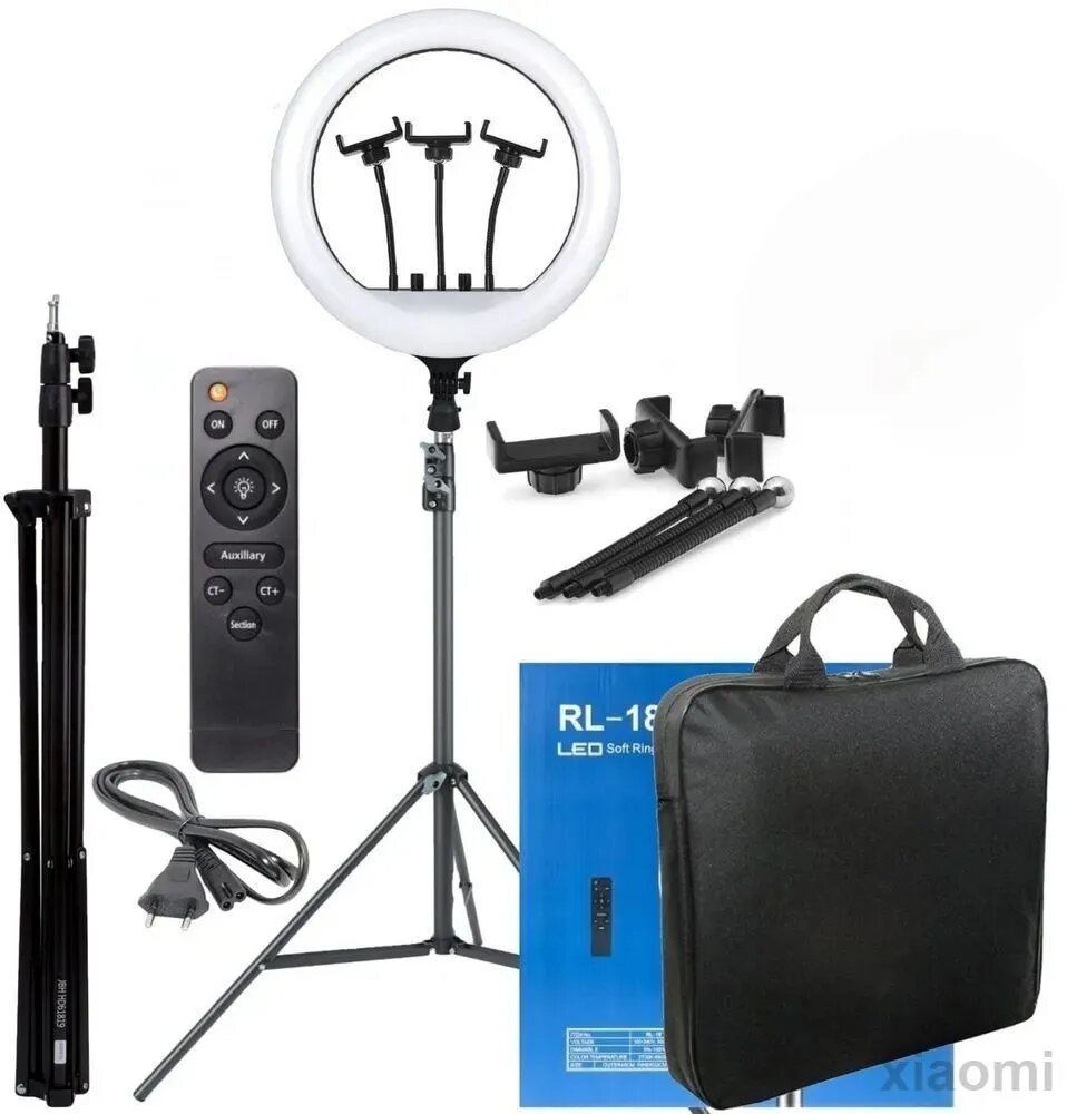 Свет для мобильной съемки Кольцевая лампа RL-18 LED Soft Ring Light 45см с пультом и штативом