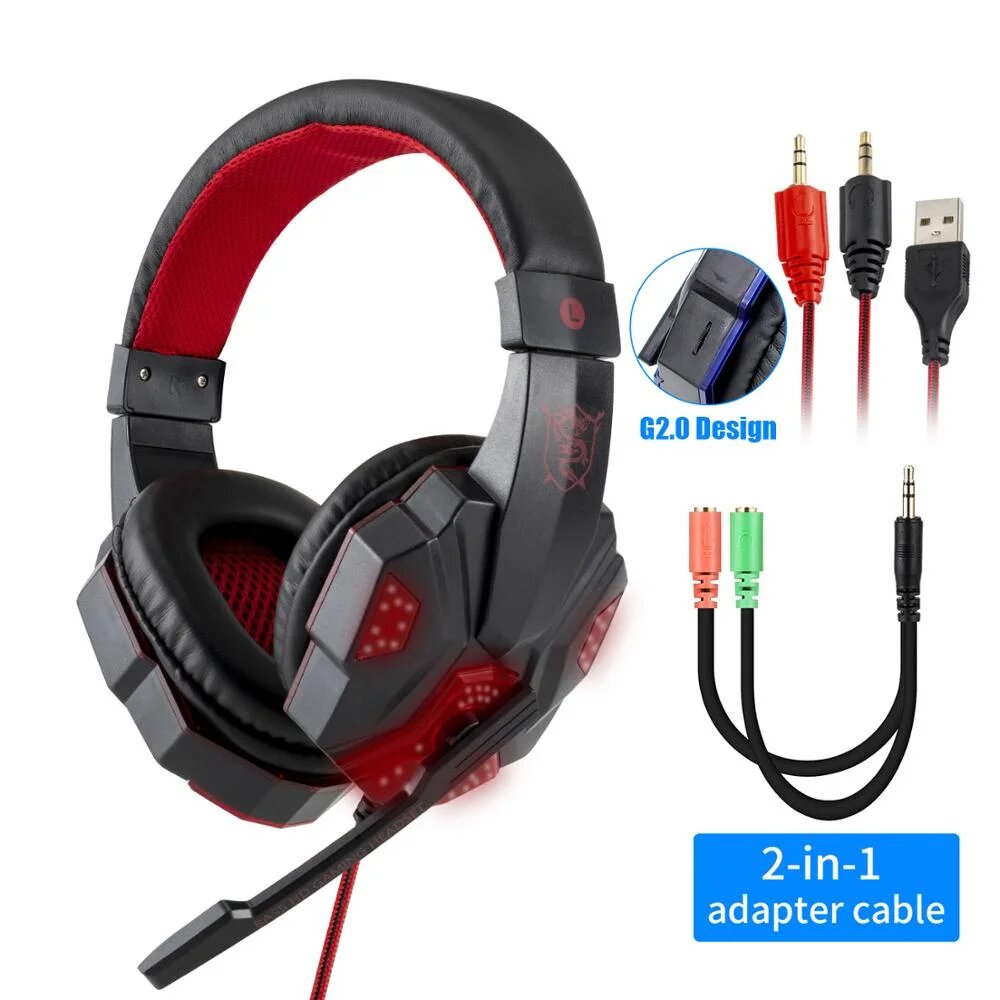Игровые наушники с микрофоном Red/Black LED