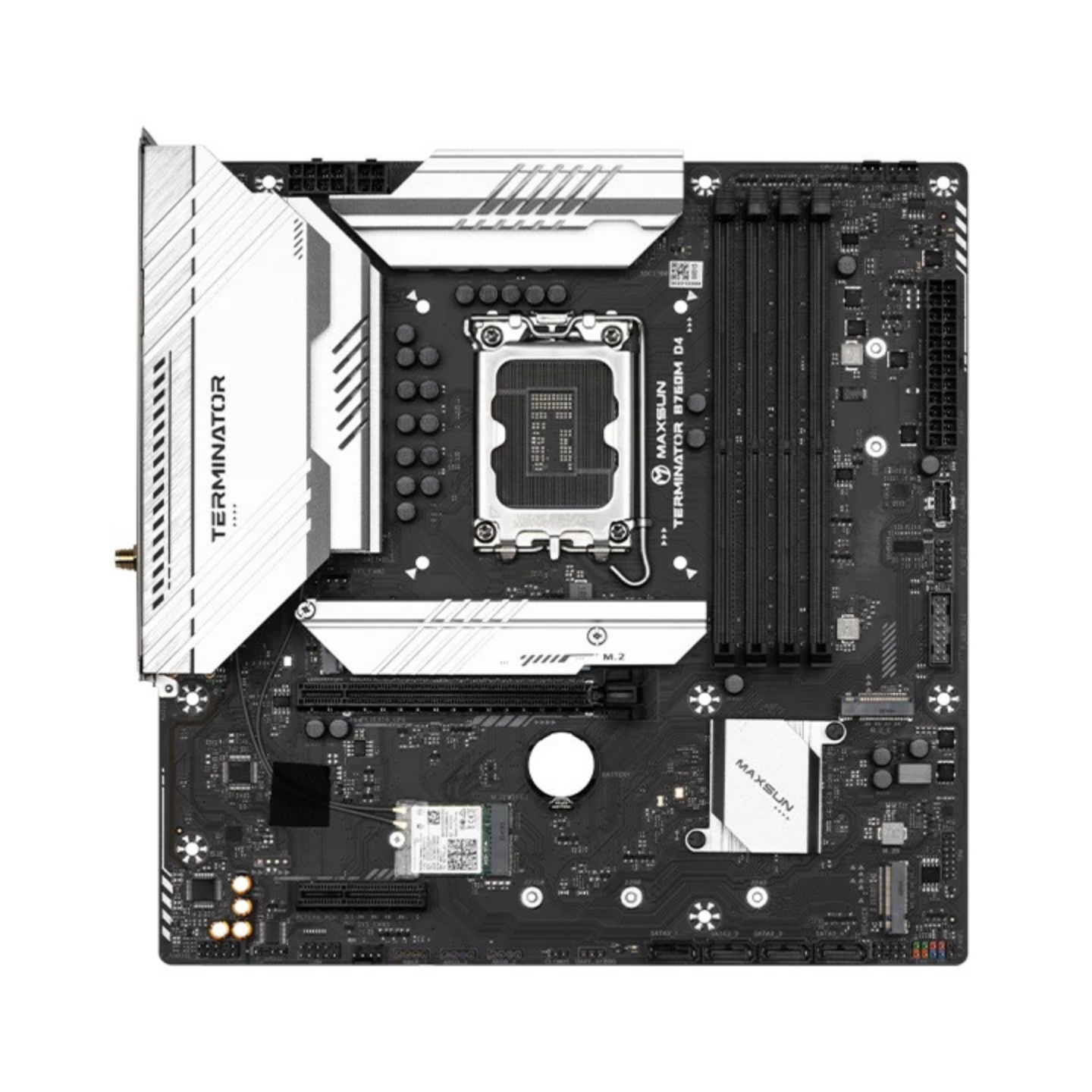 Материнская плата MAXSUN MS-Terminator B760M D4 WIFI V2, 4хDDR4, LGA 1700, Intel B760, mATX, DP/HDMI, Bluetooth, черный