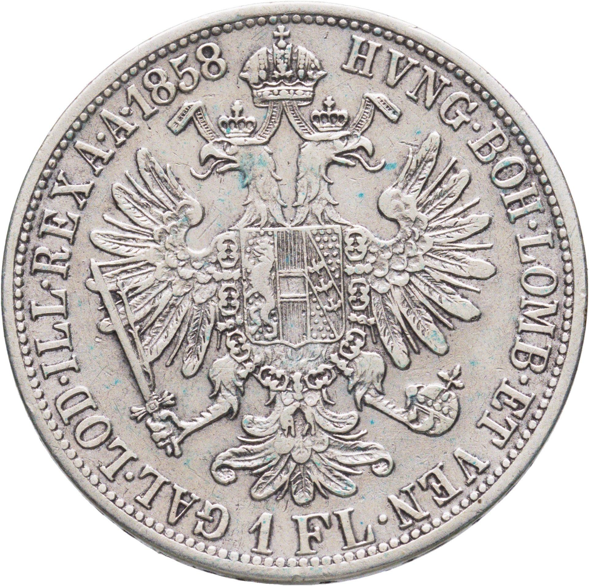 Австрия 1 флорин florin 1858 A знак монетного двора "A" - Вена Франц-Иосиф I, Серебро 900, в сохранности VF-XF