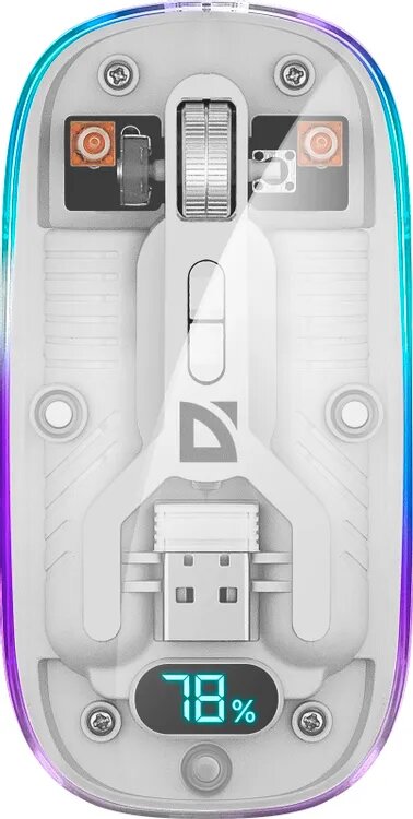 Мышь беспроводная Defender Ixes MM-999, Bluetooth/Радио, оптическая, USB, 5600dpi, прозрачный и белый