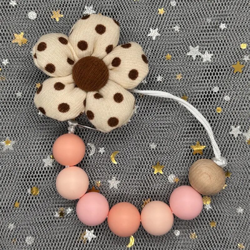 Цепочка для соски с цветком и бусинами, Pacifier chain A7