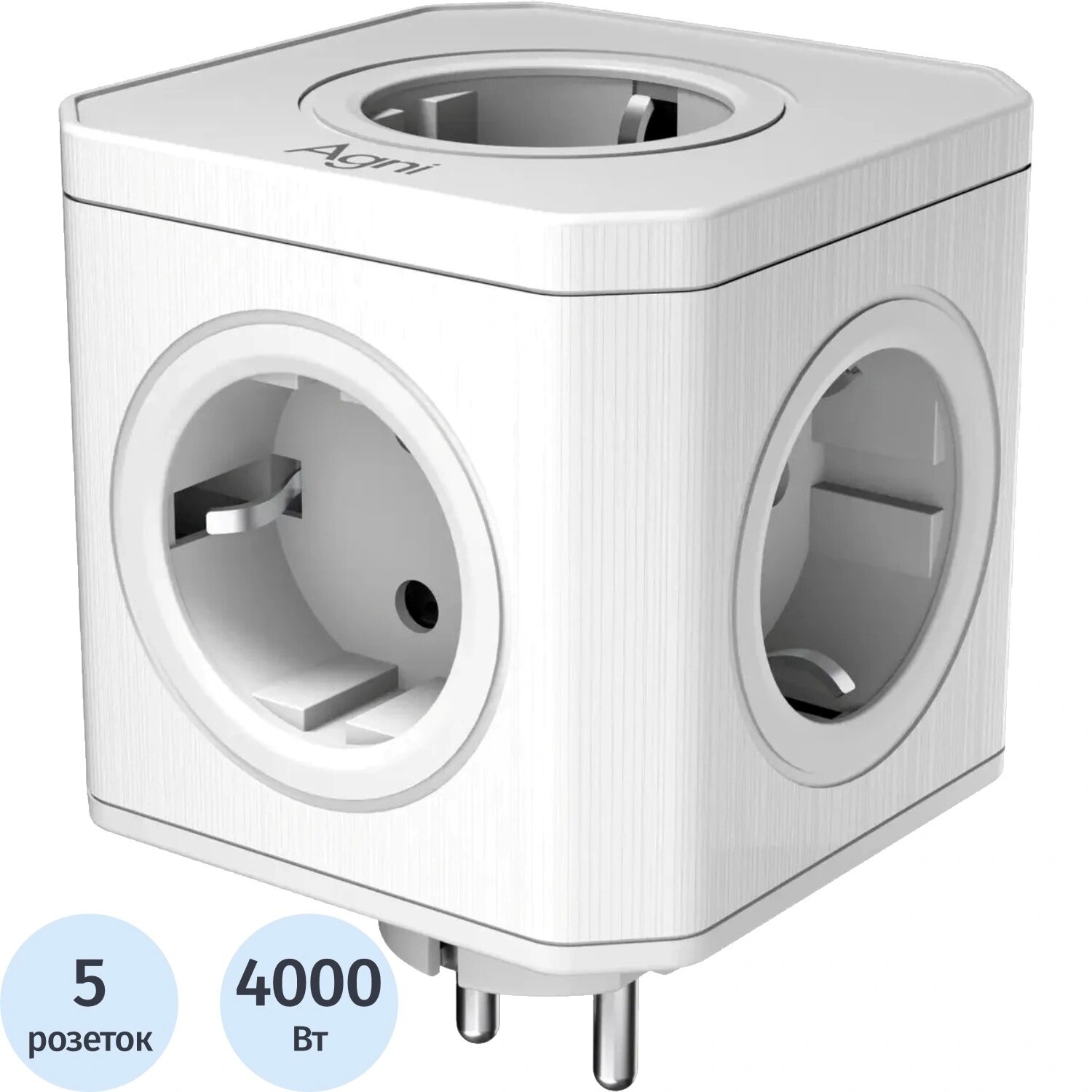 AGNI Тройник AGNI TP-VE5E-white 5 розеток с заземлением