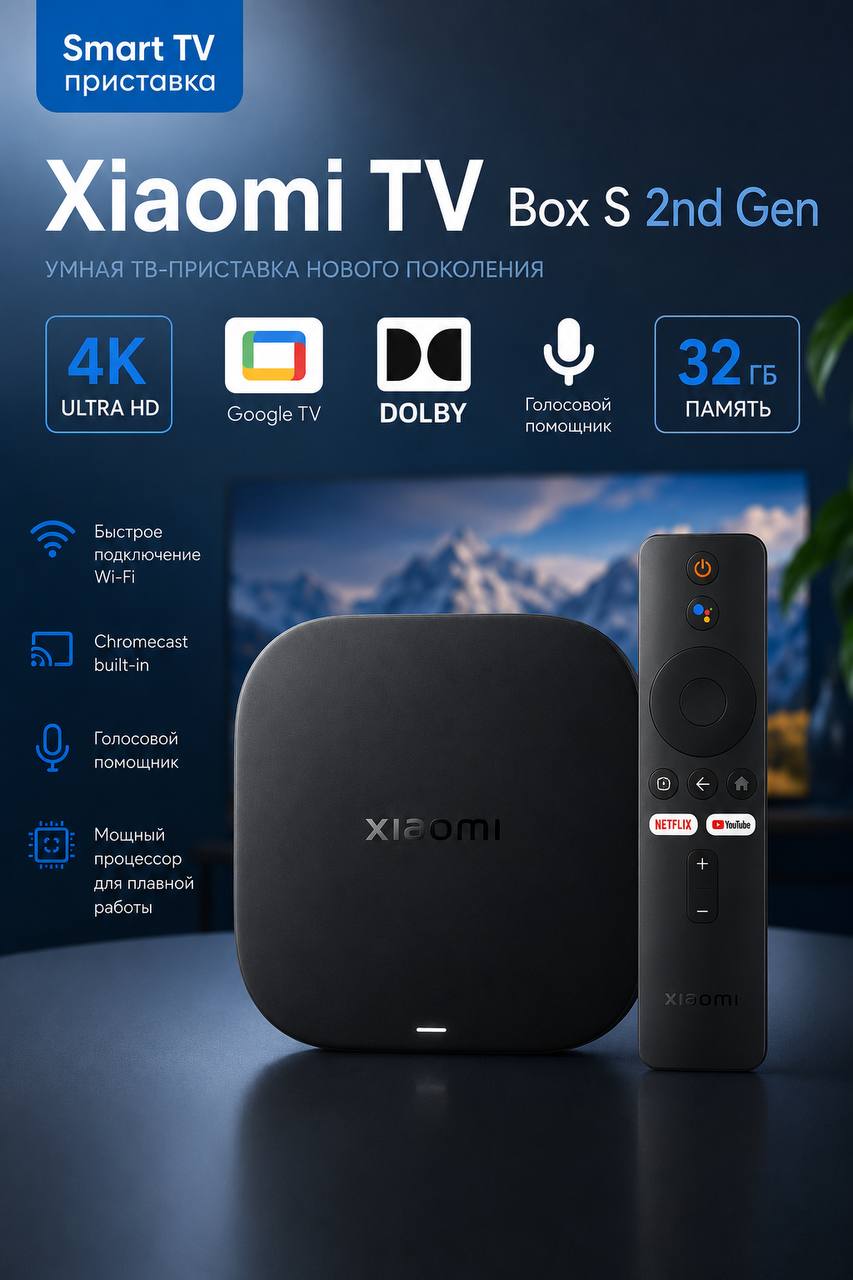 Смарт приставка для телевизора 4K Ultra HD, Google TV, 32 ГБ, Wi-Fi