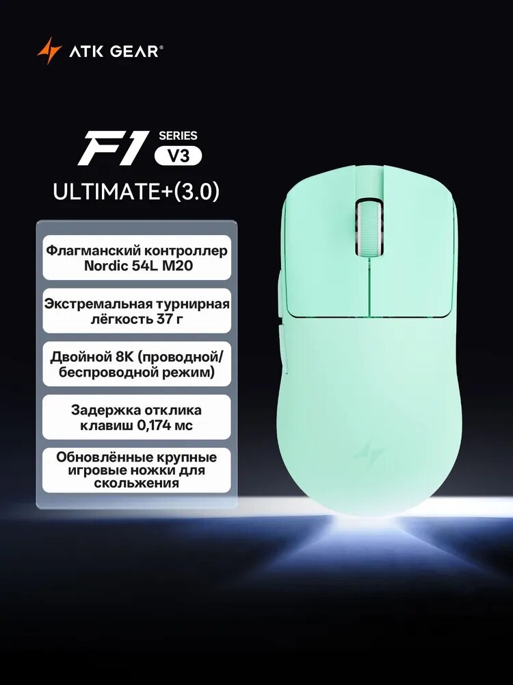 ATKGEAR Игровая мышь беспроводная ATK F1 V3 Ultimate+, бирюзовый