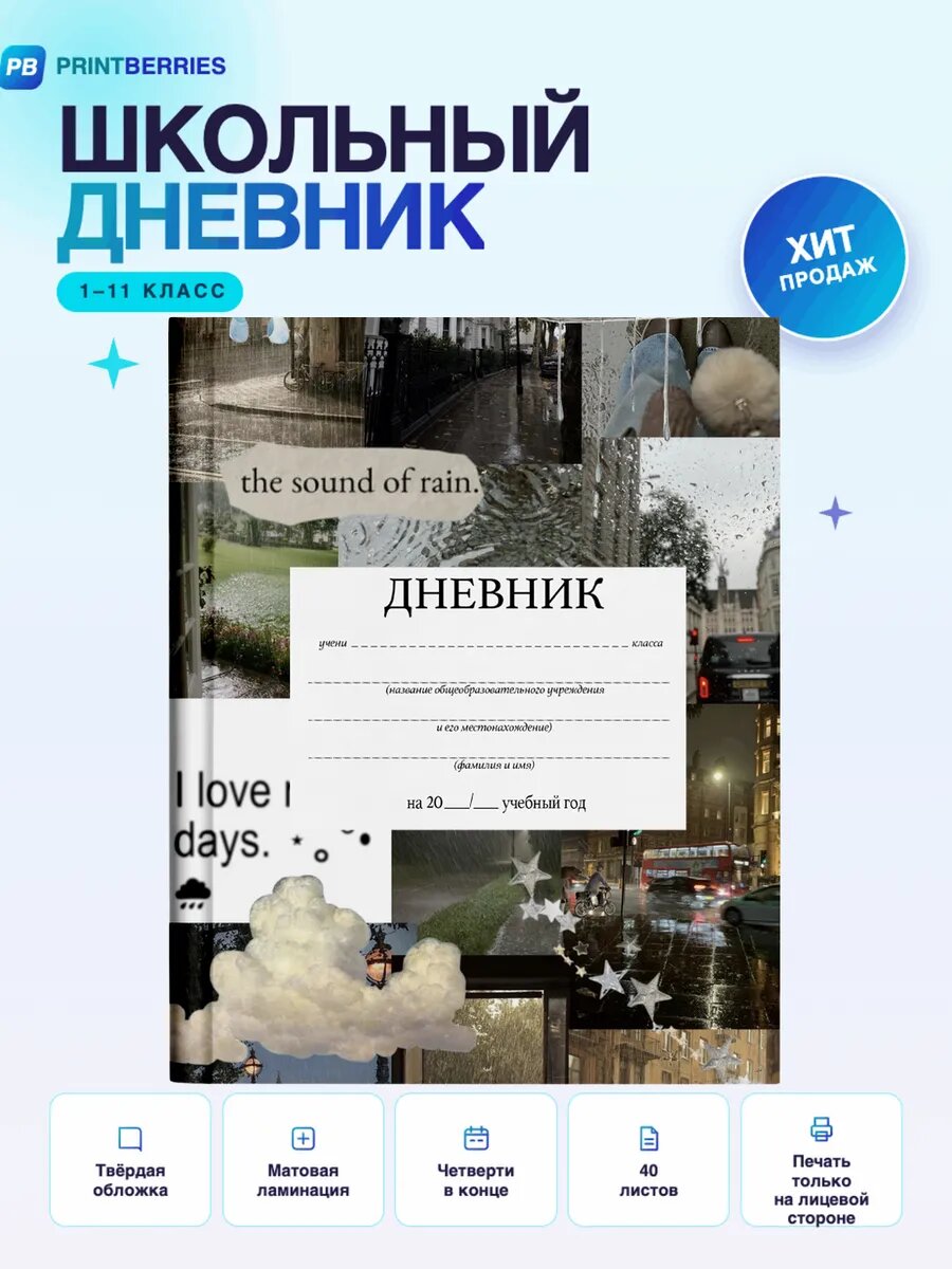 Школьный дневник Дождь принт