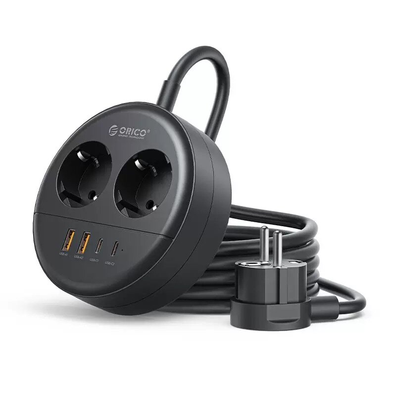 Сетевой фильтр OSP Удлинитель сетевой, 2 розетки 2 USB, Множественная защита безопасности, Компактный и подходит для путешествий домашних офисов,1.5 м удлинитель, черный