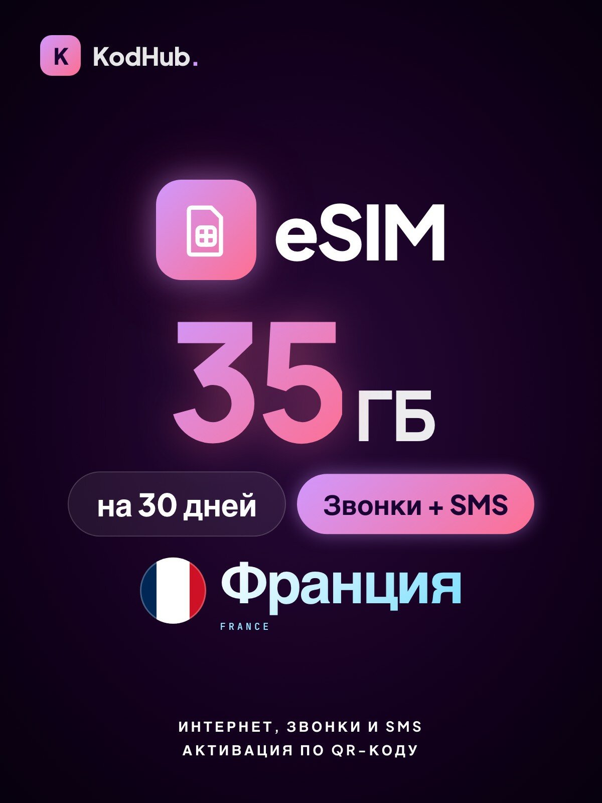 Туристическая eSIM Франция 35 ГБ + звонки + SMS на 30 дней | связь в поездке без роуминга