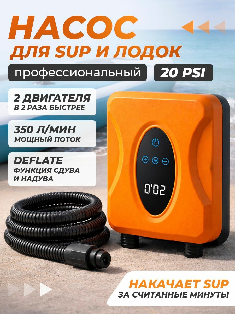 Насос для лодки ПВХ и сапборда электрический,20 PSI, 600 л/мин, дисплеем и автостопом