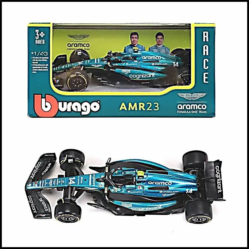 Bburago 1:43 Aston Martin Формула 1 AMR23 моделирование сплава модели автомобилей/#14 Fernando Alonso Diaz