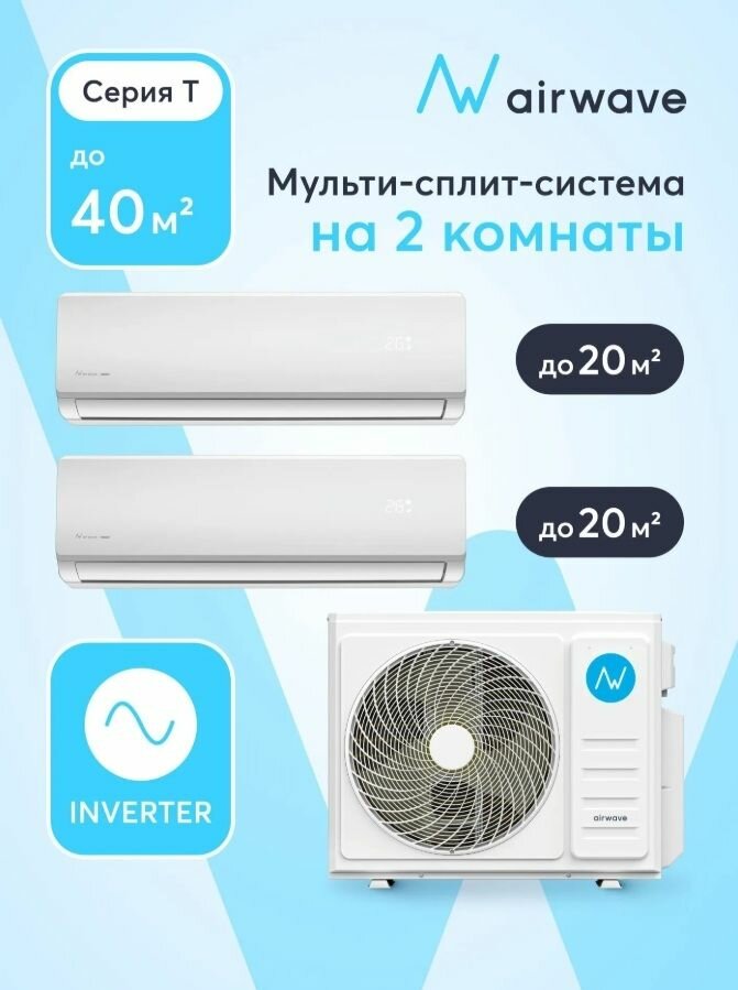 Инверторная мульти сплит-система на 2 комнаты 20м2+20м2, Airwave, AWT14HM2P-O/AWT07HWM-I*2
