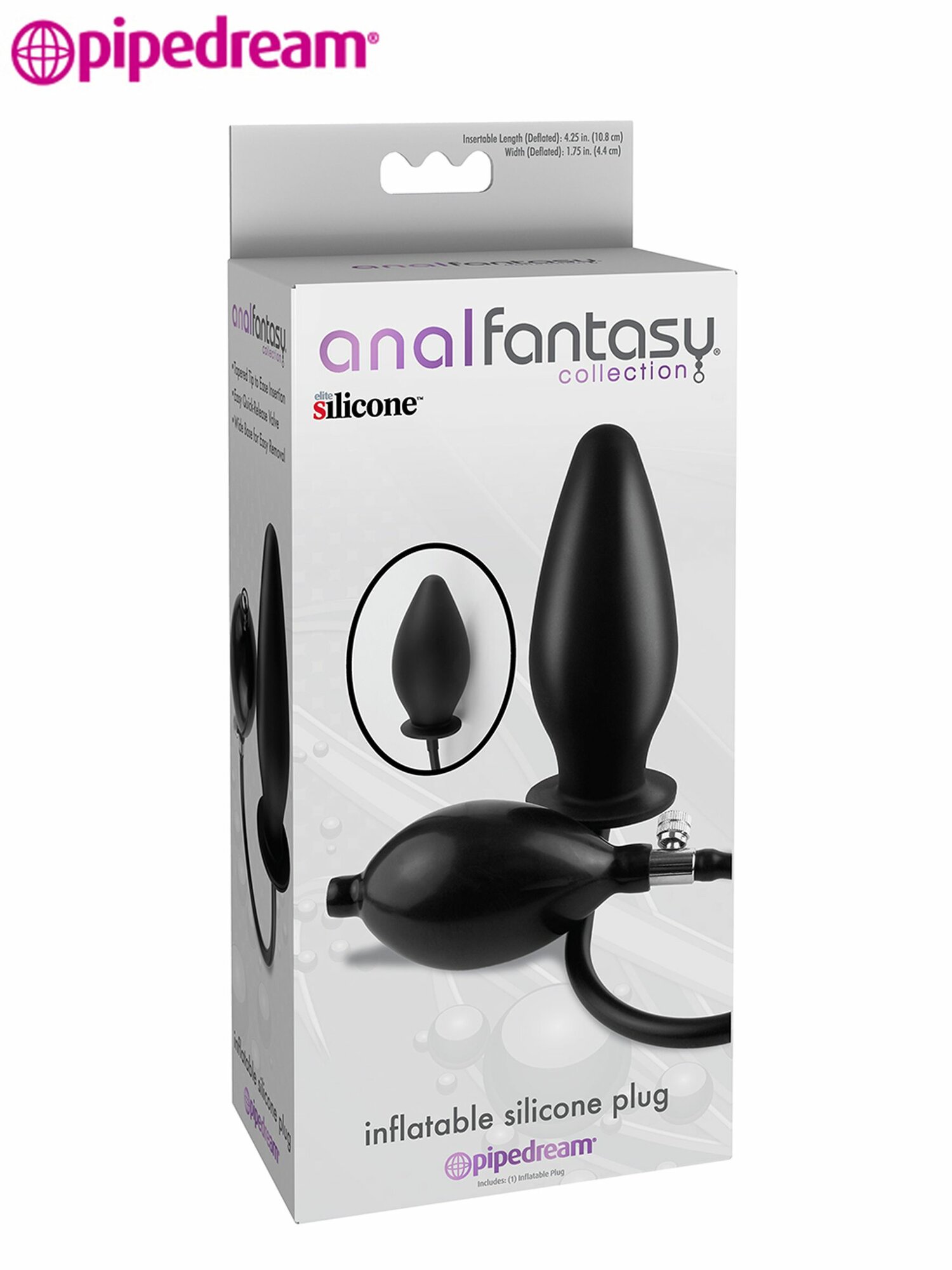 Pipedream Анальная пробка расширитель INFLATABLE SILICONE PLUG черная (10.8 см х 4.4 см)
