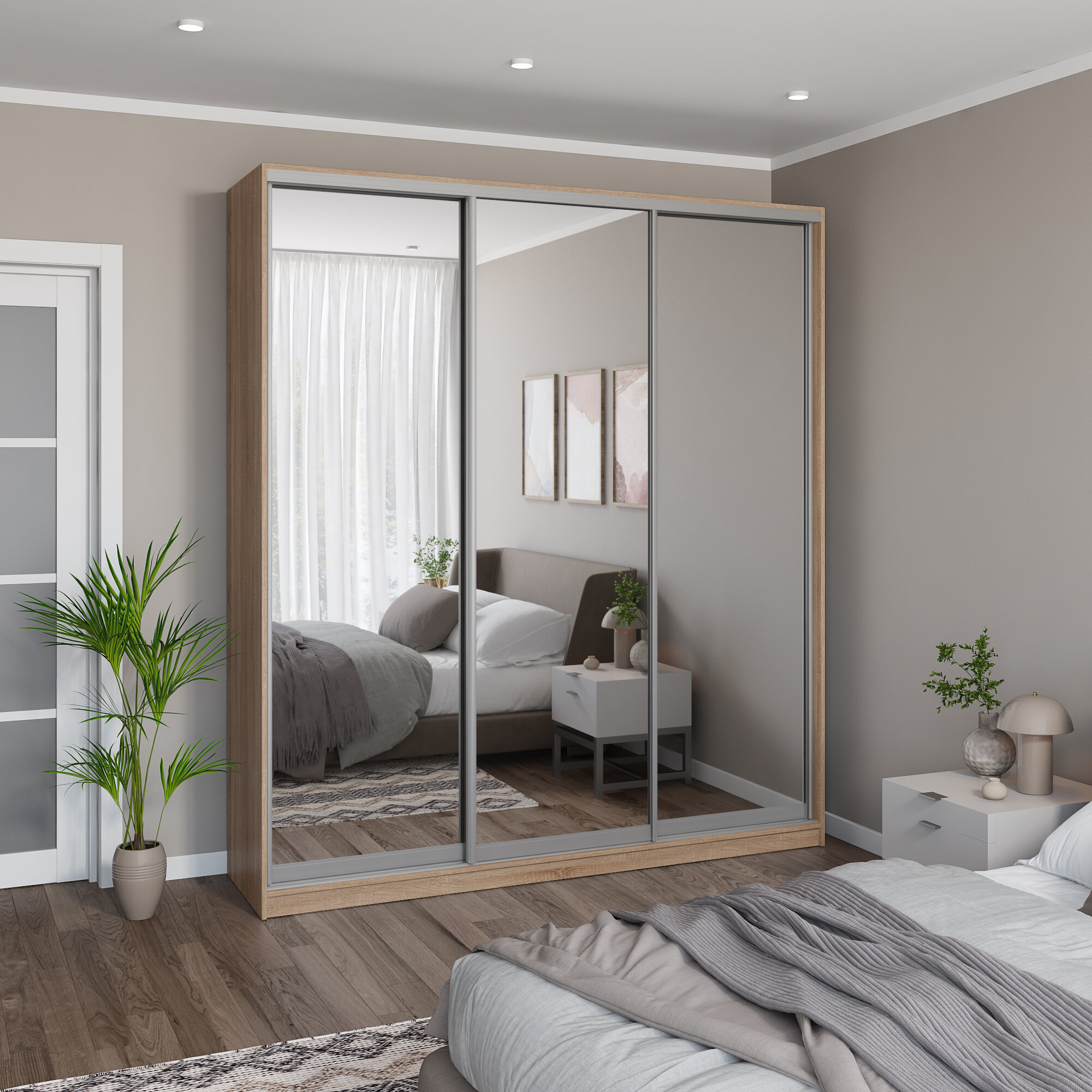 Шкаф купе для одежды "MELIA" сонома зеркальный 200 х 45 х 230 см (ШхГхВ)