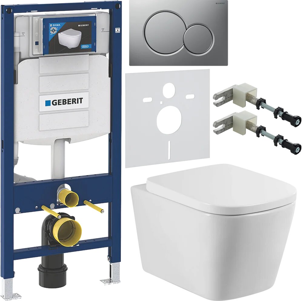 Комплект Унитаз подвесной BelBagno Albano / Крышка с микролифтом / Инсталляция Geberit Duofix UP 320 111.300.00.5, Кнопка Sigma лакированная, матовый хром, Крепления к стене
