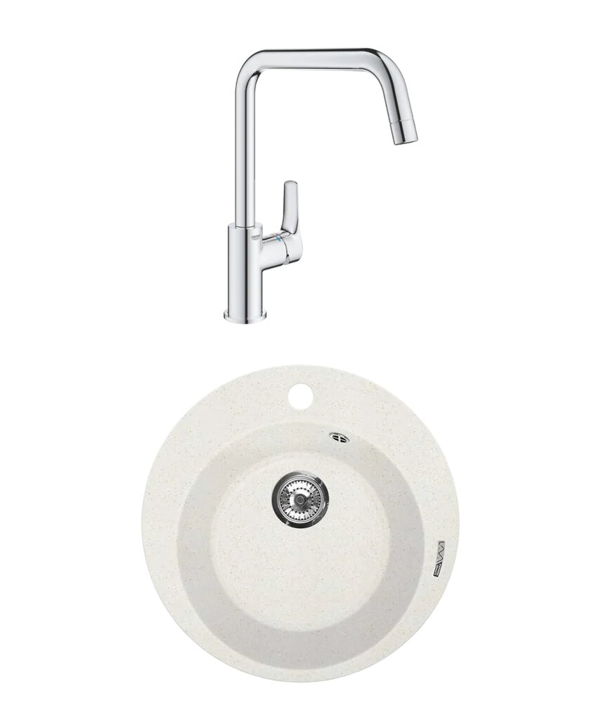 Комплект Мойка Lava R1 48x48, латте, кварц / Смеситель Grohe Eurosmart 30567000 глянцевый хром