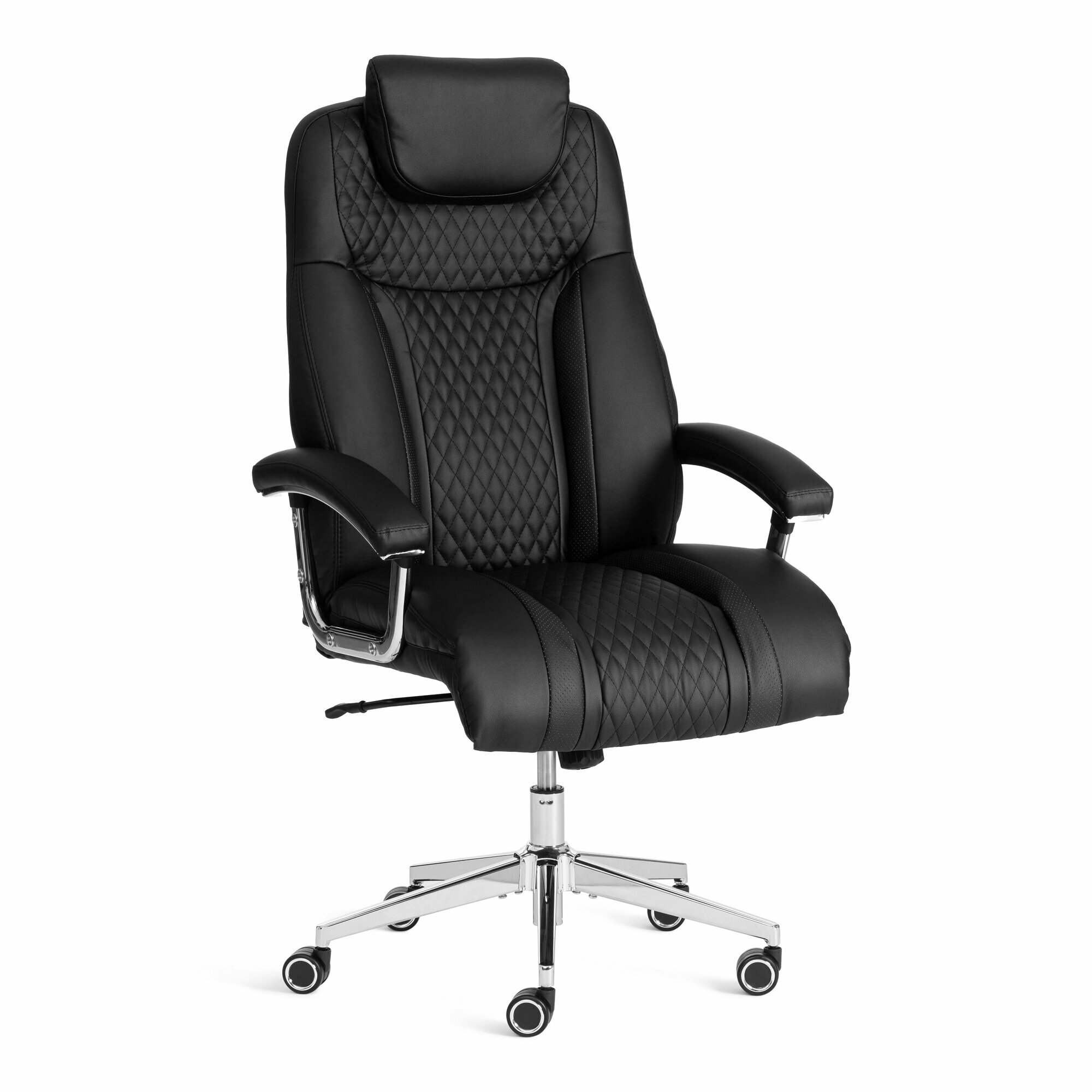 Кресло компьютерное офисное TetChair Траст Люкс, с подлокотниками, ортопедическое, экокожа, черный стеганный