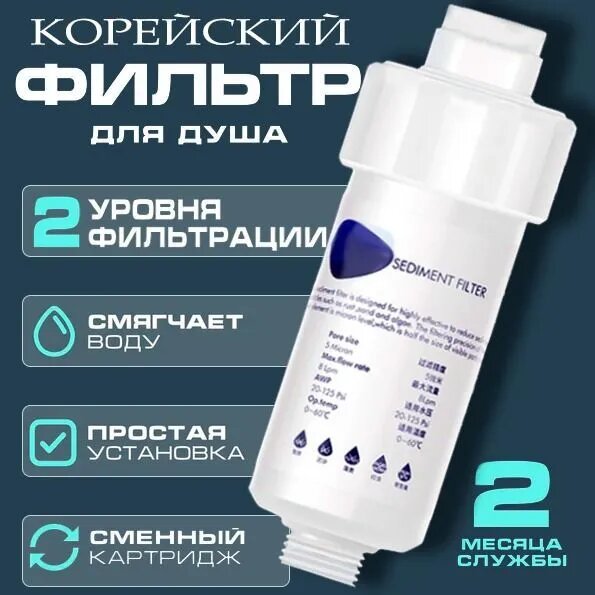 Фильтр для душа корейский от жесткой воды, хлора и ржавчины многоразовый