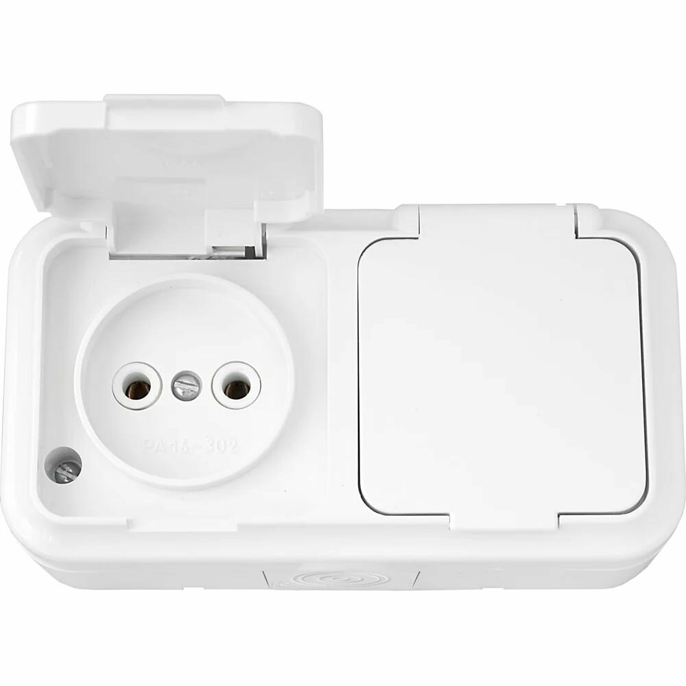 Розетка Bylectrica 2-местная ОУ IP54, серия пралеска аква, белый, РА16-302