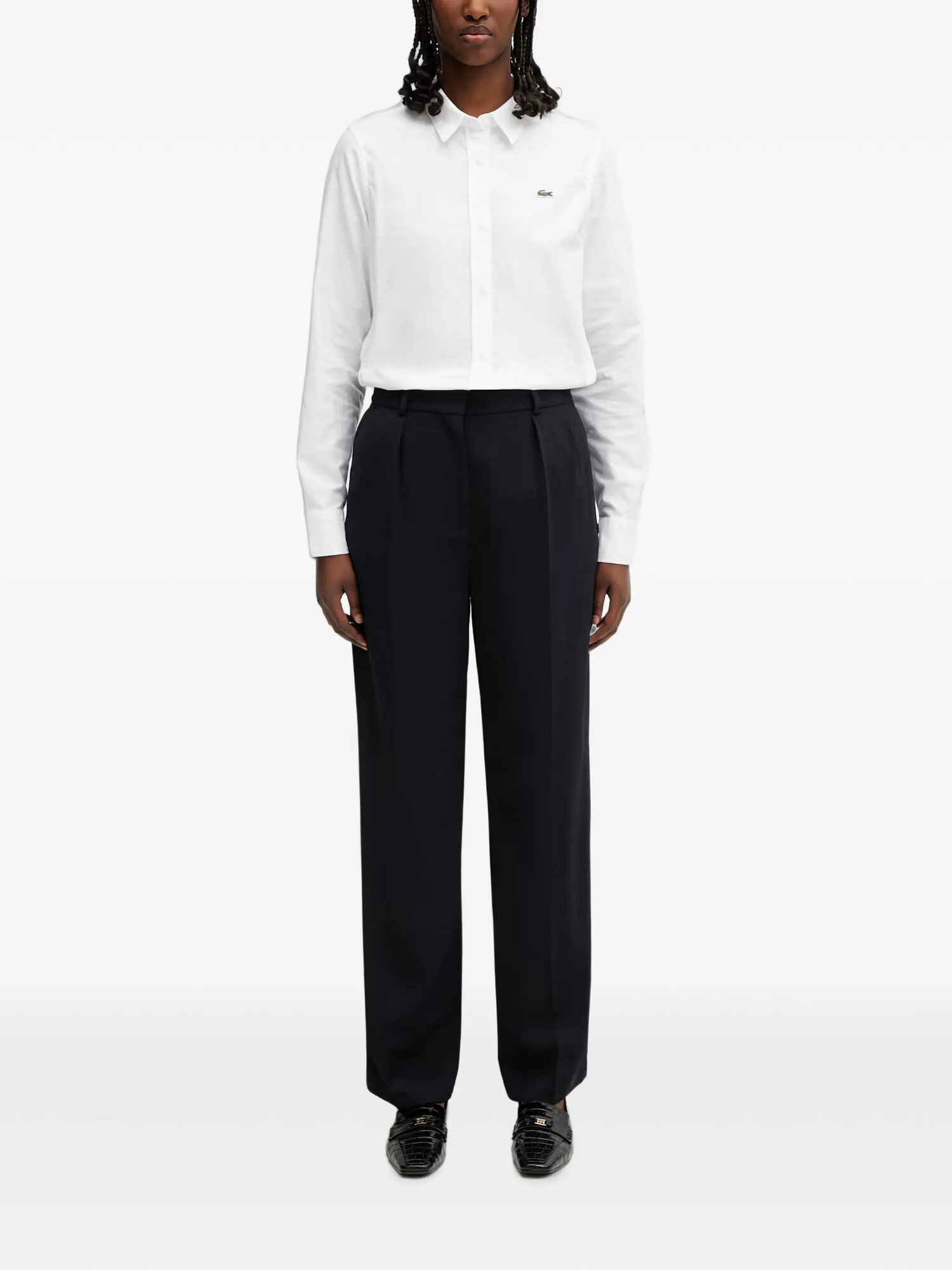 Рубашка LACOSTE Logo-patch button-down shirt, размер 34 EU, белый — фото 1