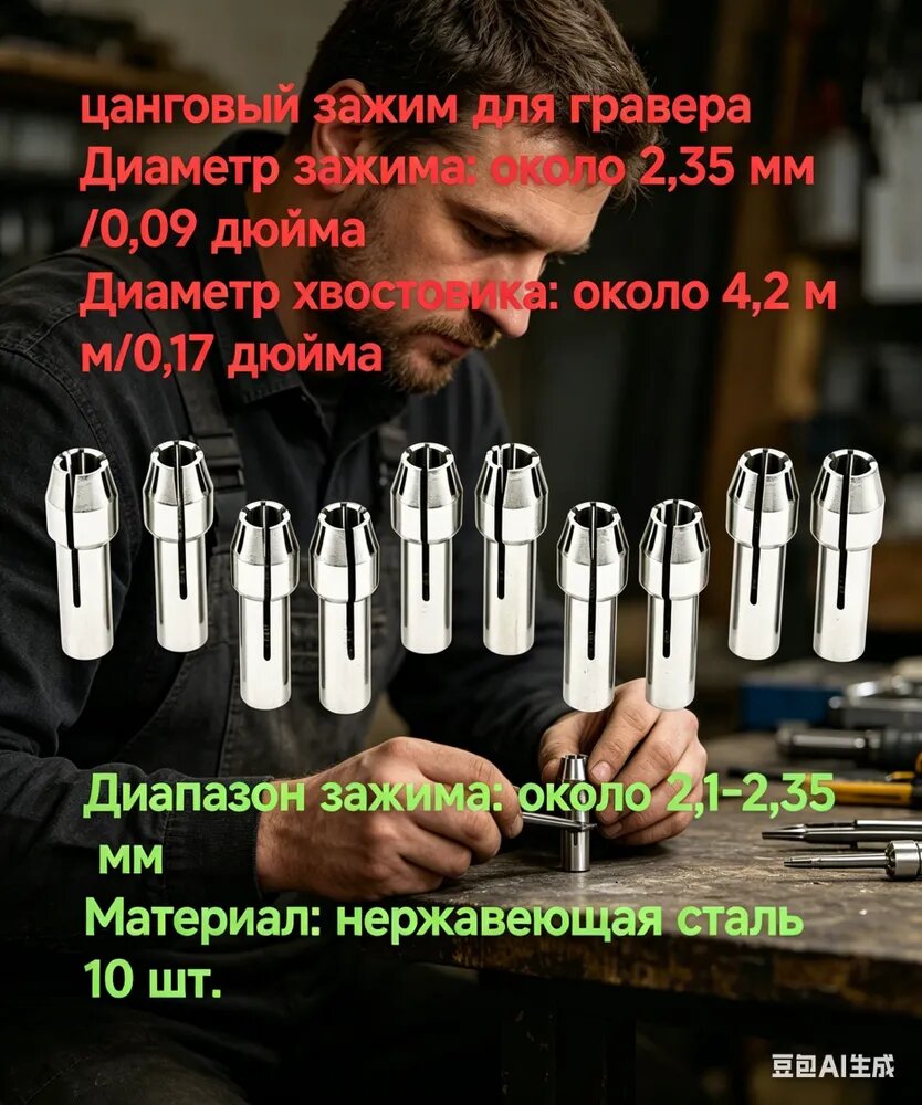 Цанговый зажим для гравера , 10 шт, из нержавеющей стали, диаметр 2,35 мм