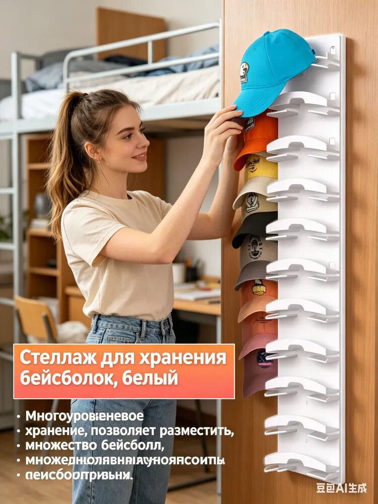 Органайзер настенный, стеллаж-для-бейсболок, вертикальный держатель для хранения кепок белый и черный в прихожую.